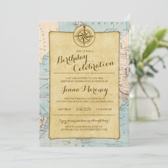 Travel Map Birthday Celebration Invitation | Zazzle