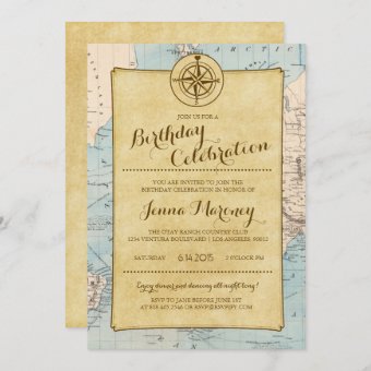 Travel Map Birthday Celebration Invitation | Zazzle
