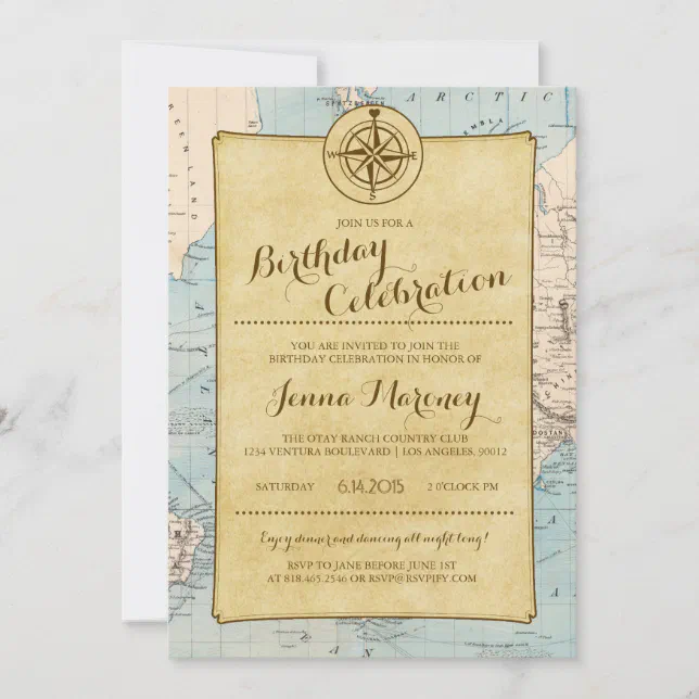 Travel Map Birthday Celebration Invitation | Zazzle
