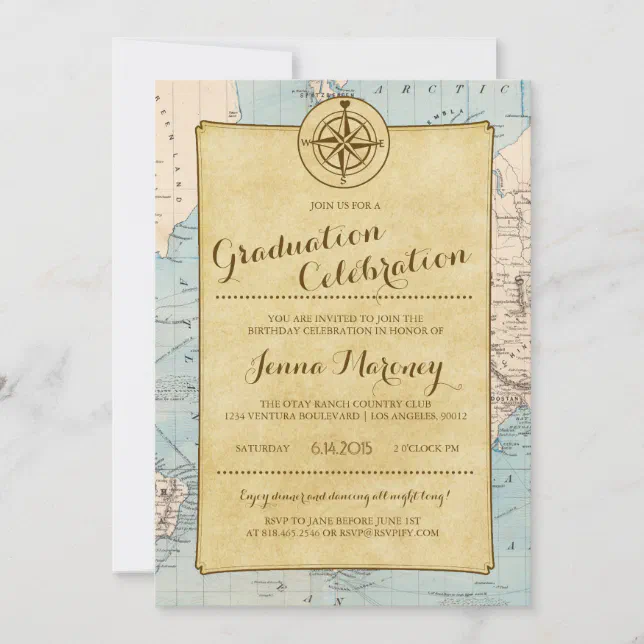 Travel Map Graduation Celebration Invitation | Zazzle