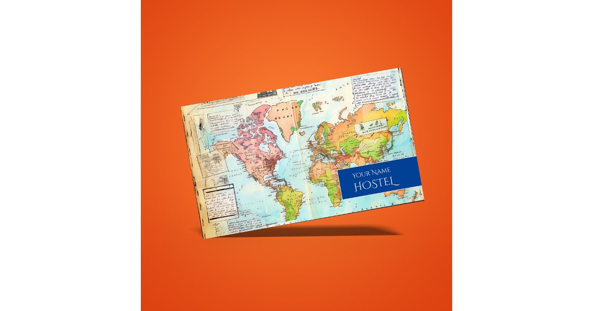 Travel map hostel vintage old style retro drawing business card | Zazzle