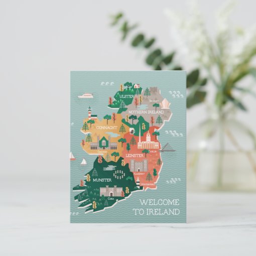 Travel Map of Ireland | Landmarks & Cities Postcard | Zazzle