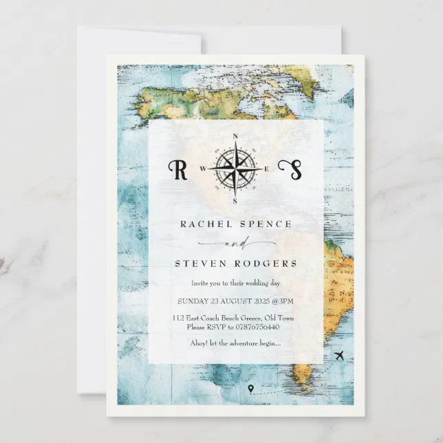 Travel map pirate theme wedding invitation | Zazzle