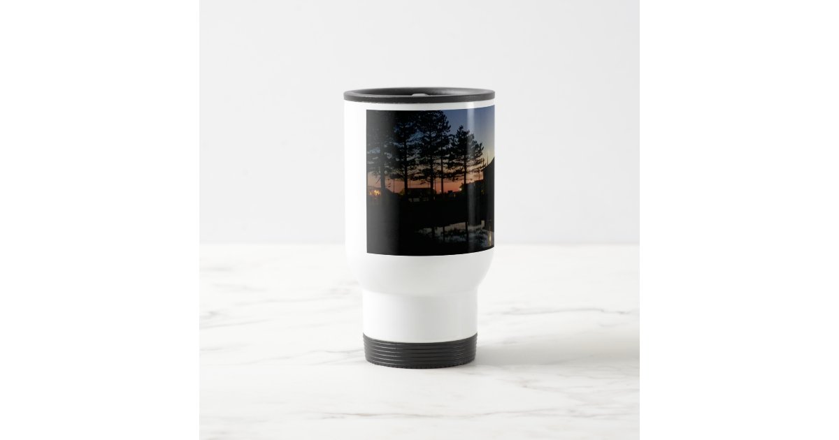 Travel mug w handle sunset photo pines East Coast | Zazzle