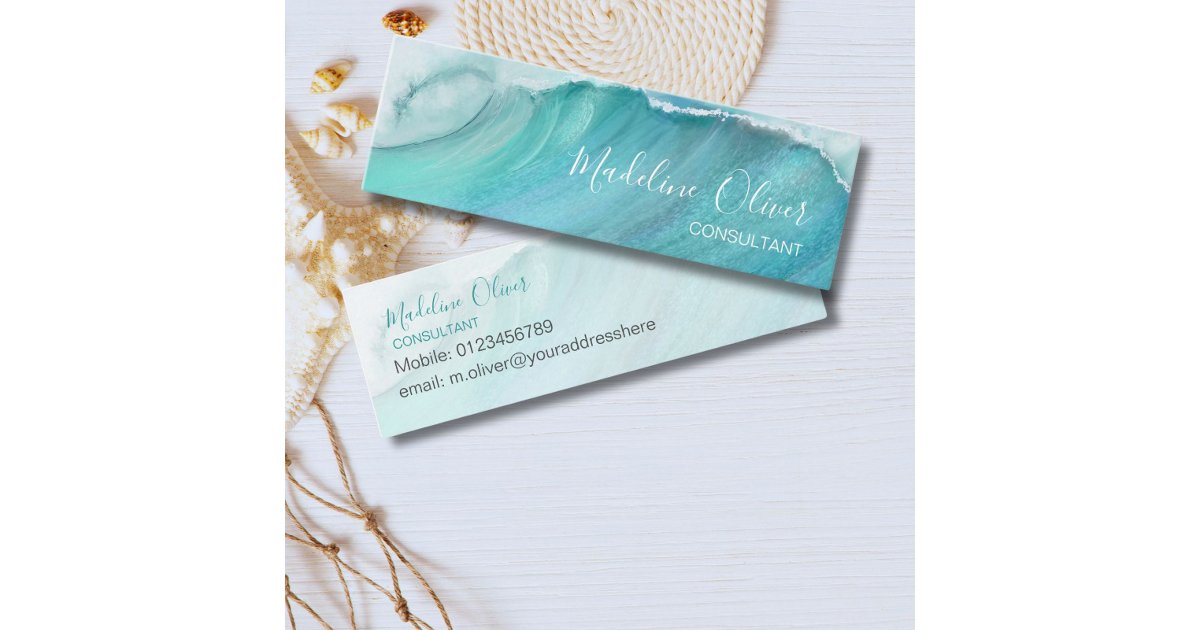 Travel Ocean Waves Beach Sea Blue Modern Mini Business Card | Zazzle