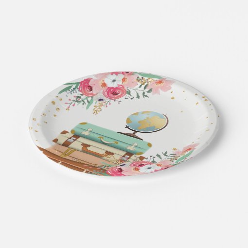 Travel Paper Plates Adventure Bridal shower Floral | Zazzle