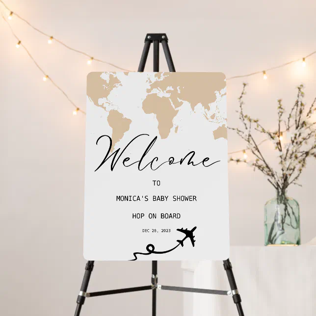 Travel Plane Ticket Baby Shower Beige Welcome Sign | Zazzle