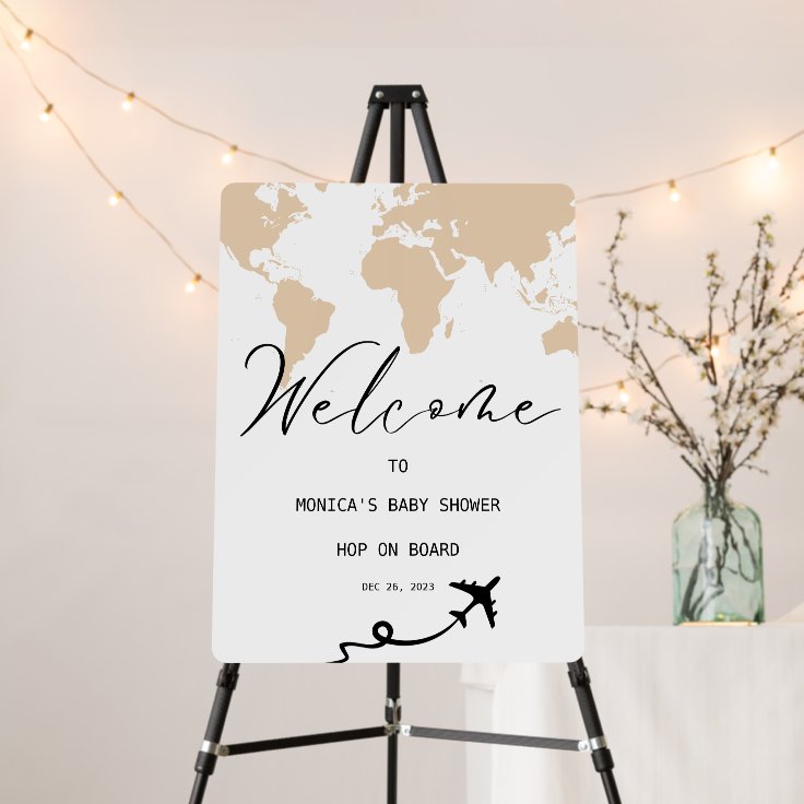Travel Plane Ticket Baby Shower Beige Welcome Sign | Zazzle