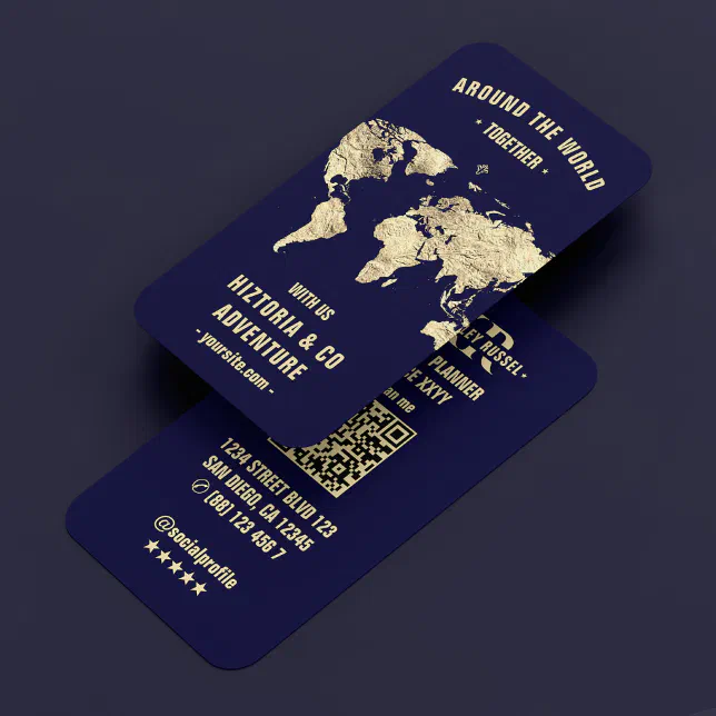 Travel Planner World Map Modern Midnight Blue Business Card | Zazzle