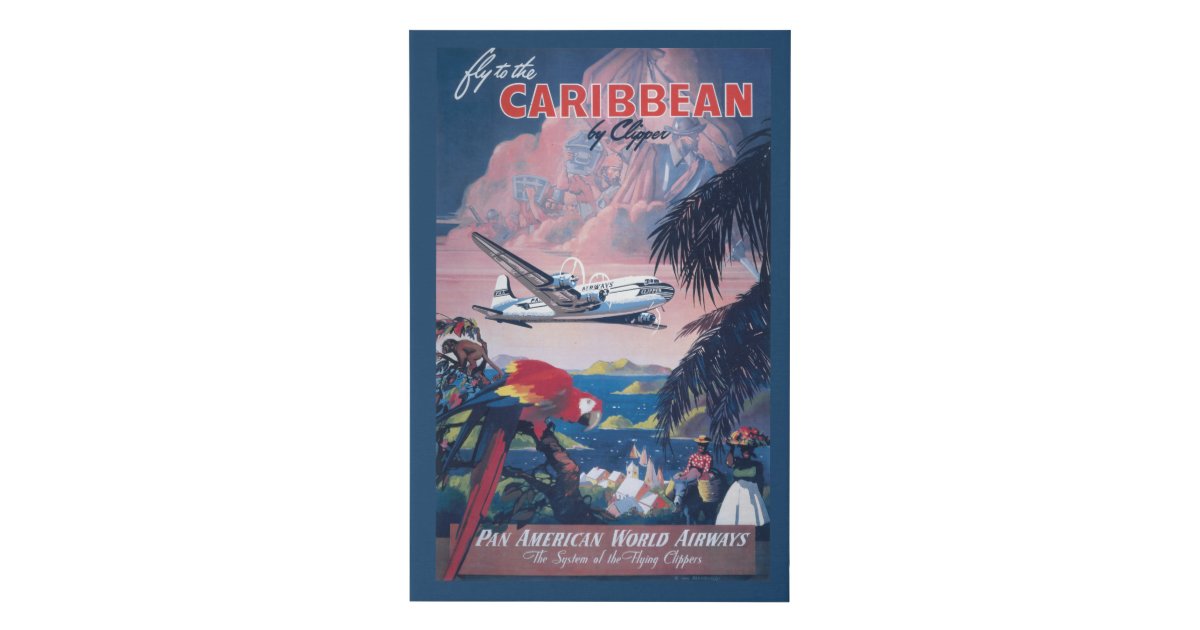 Travel Poster Of Seaplane Flying Over Caribbean Faux Canvas Print | Zazzle