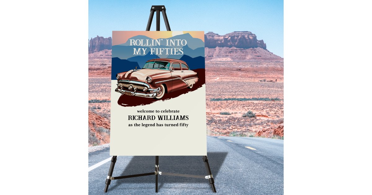 Travel Retro Classic Car Theme 50th Birthday Foam Board | Zazzle
