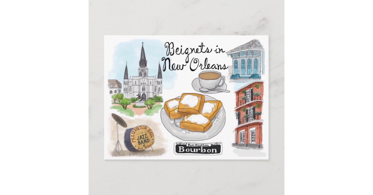 Travel Sketch Postcard: Beignets in New Orleans Postcard | Zazzle