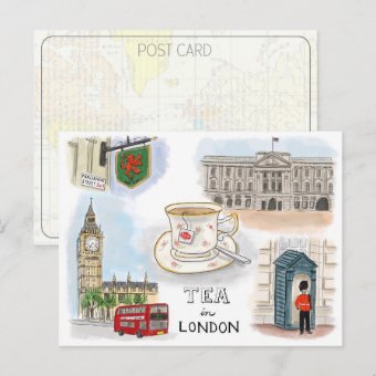 Travel Sketch Postcard: Tea in London England Postcard | Zazzle