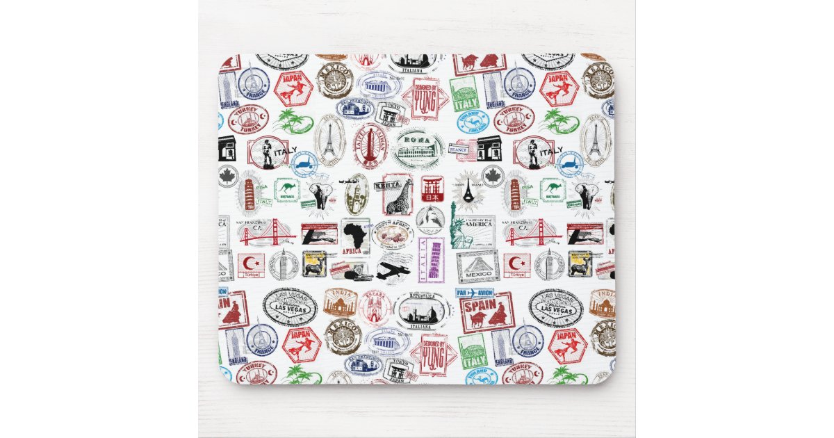 Travel Stamps Pattern Mouse Pad | Zazzle