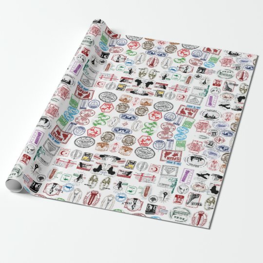 Travel Stamps Pattern Wrapping Paper | Zazzle.com