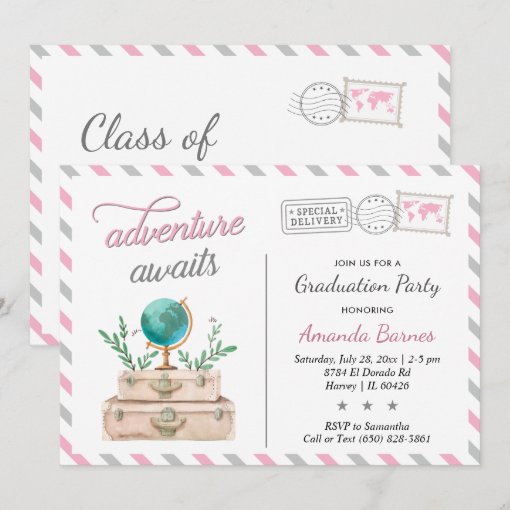 Travel Suitcase Graduation Party Adventure Awaits Invitation | Zazzle