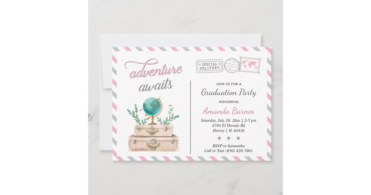 Travel Suitcase Graduation Party Adventure Awaits Invitation | Zazzle