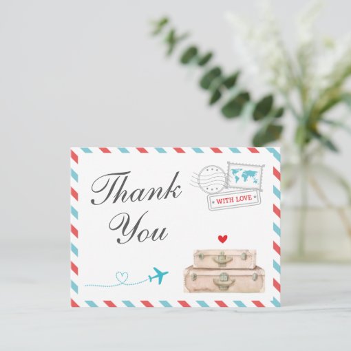 Travel Thank You Card, Airplane Airline Wedding Postcard | Zazzle