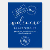 Travel Theme Passport Stamp Navy Blue Welcome Sign | Zazzle