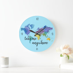 Travel Themed, Watercolor Clock | Zazzle