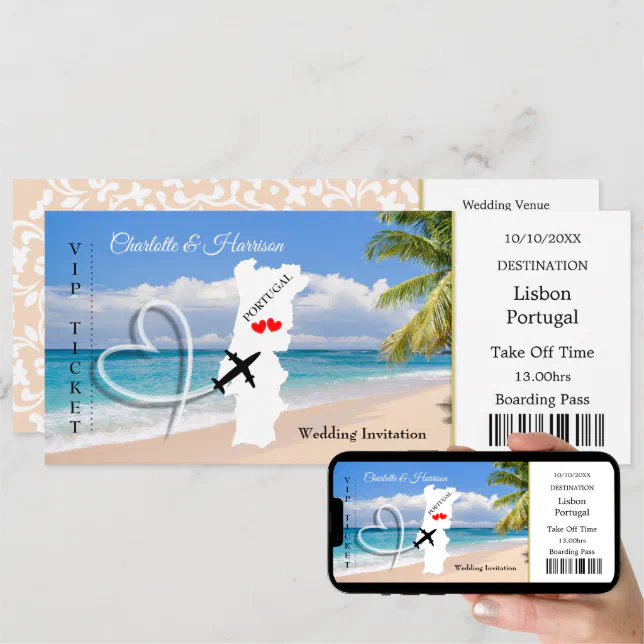 Travel Ticket Boarding Pass Portugal Wedding Invitation | Zazzle