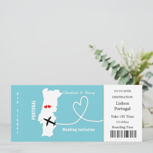Travel Ticket Boarding Pass Portugal Wedding Invitation | Zazzle