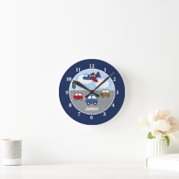 Travel Time Transportation Theme Custom Wall Clock | Zazzle