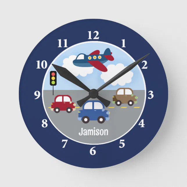 Travel Time Transportation Theme Custom Wall Clock | Zazzle