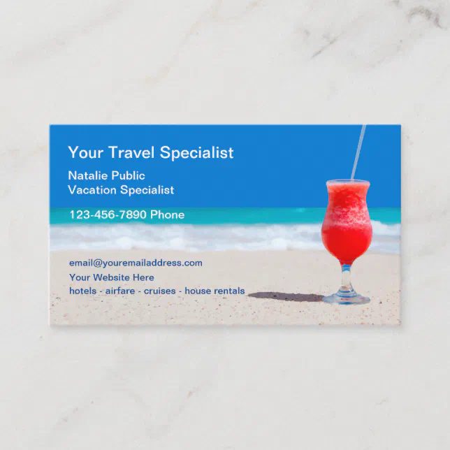 Travel Vacation Specialist Tropical Theme Business Card | Zazzle