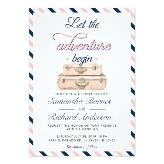 Travel Wedding Invitation Postcard Red Blue | Zazzle.com
