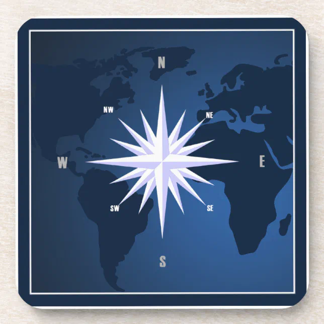 Travel World Map Compass Rose Coaster Zazzle
