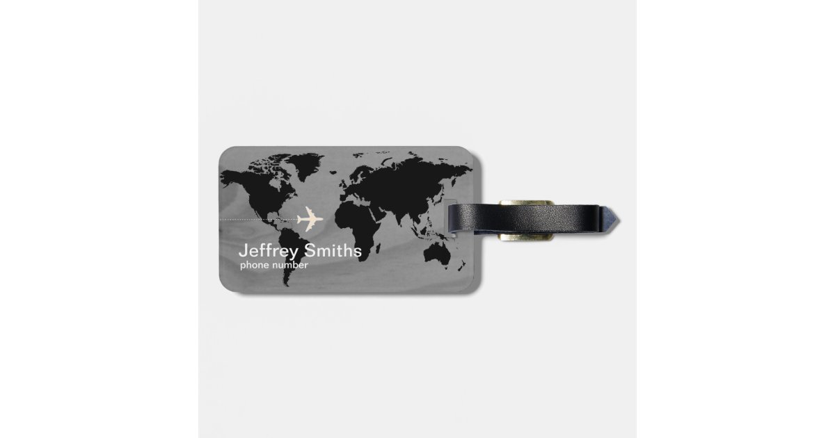 travel world-map custom black & white luggage tag | Zazzle