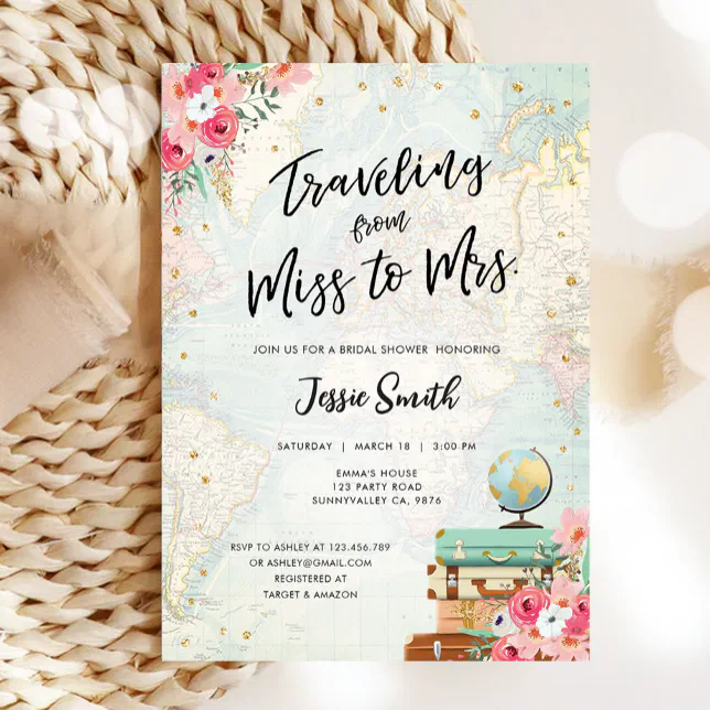 Traveling From Miss to Mrs Adventure Bridal Shower Invitation | Zazzle