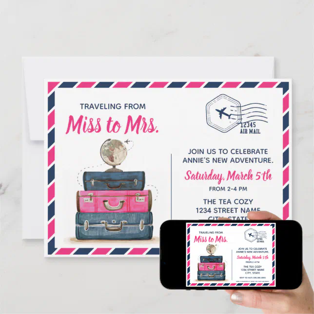 Traveling from Miss to Mrs Bridal Shower Postcard | Zazzle
