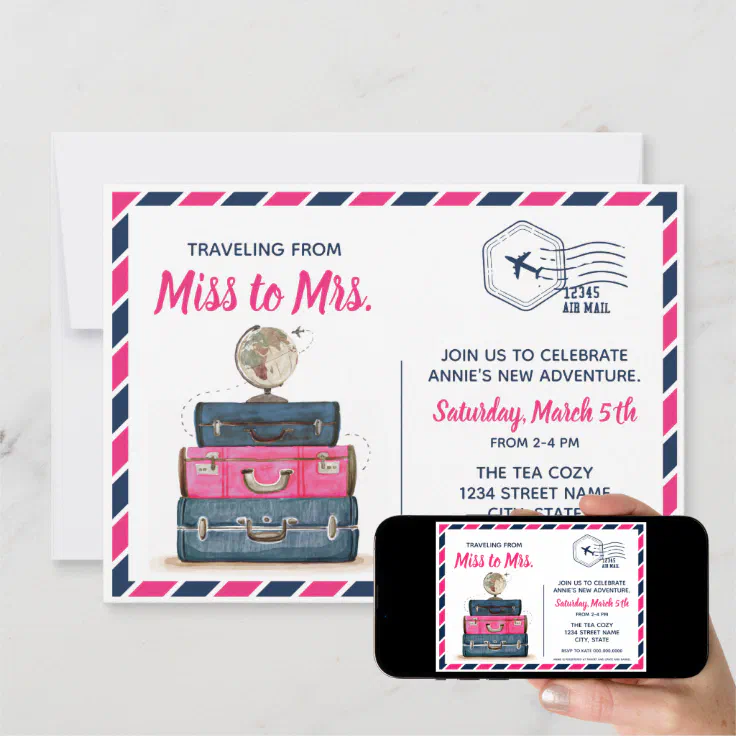 Traveling from Miss to Mrs Bridal Shower Postcard | Zazzle
