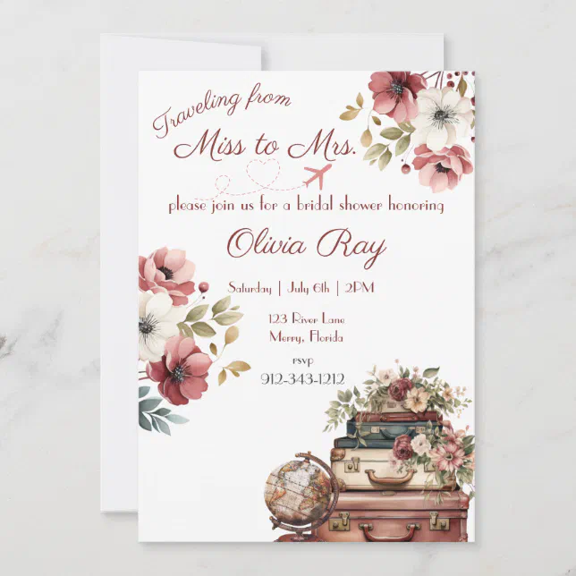 Traveling from Miss to Mrs, Bridal Shower, Travel Invitation | Zazzle