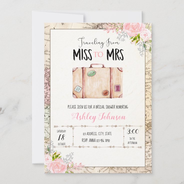 Traveling from miss to mrs invitation | Zazzle