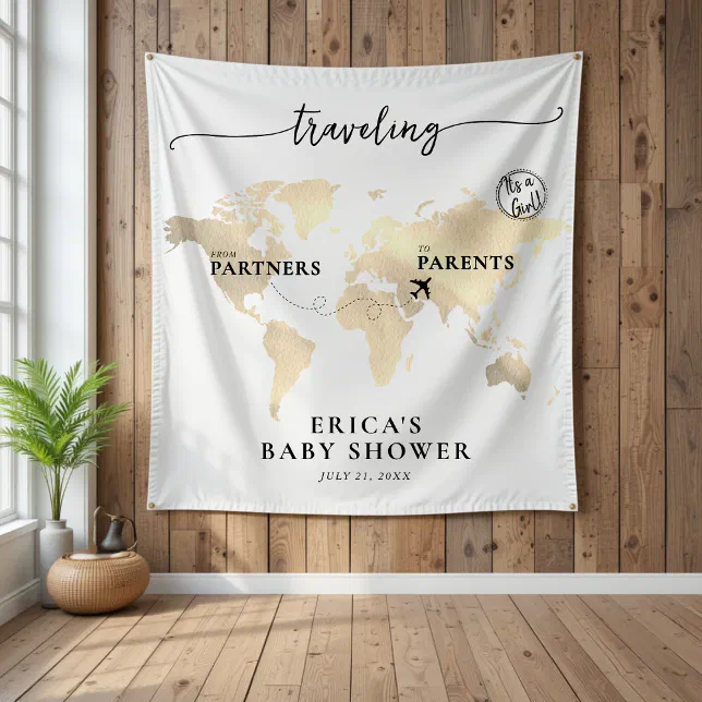Traveling from Partners to Parents Gold Map Tapestry | Zazzle