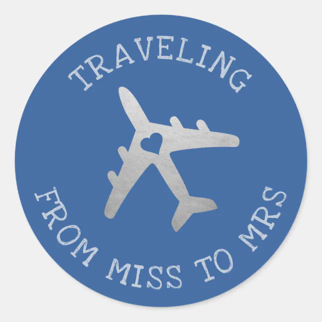 Traveling Miss to Mrs Blue Airplane Favor Label | Zazzle