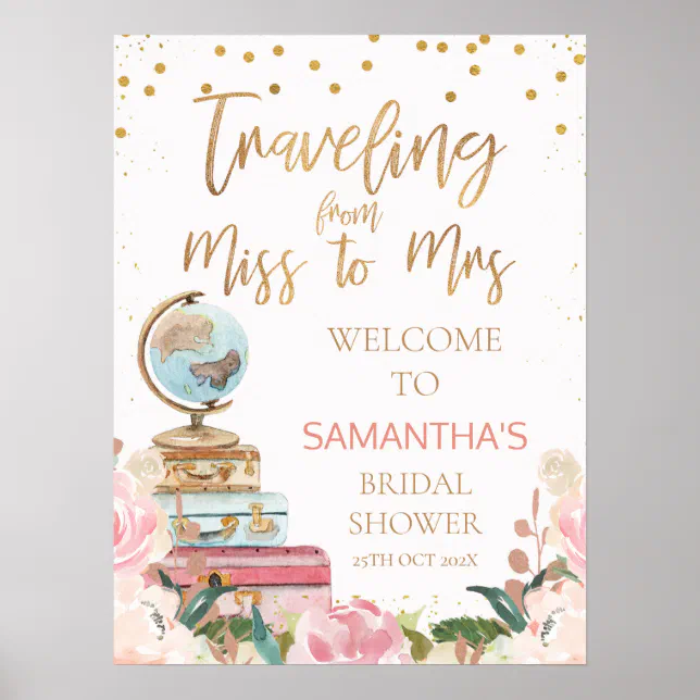 Traveling Miss to Mrs Bridal Shower Welcome Sign | Zazzle