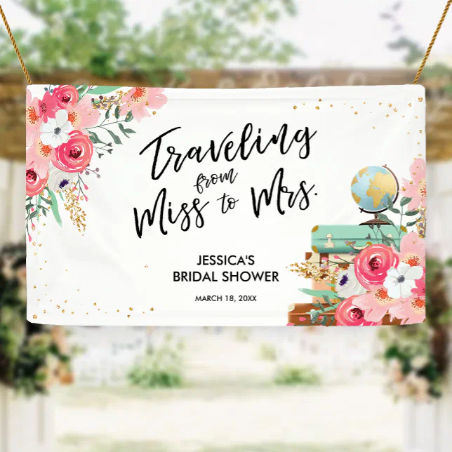 Traveling Miss to Mrs Pink Floral Bridal Shower Banner | Zazzle
