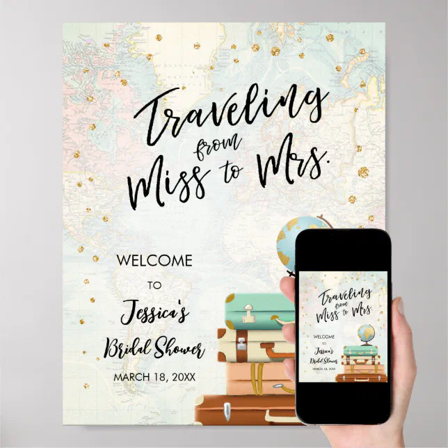 Traveling Miss to Mrs Travel Bridal Shower Welcome Poster | Zazzle
