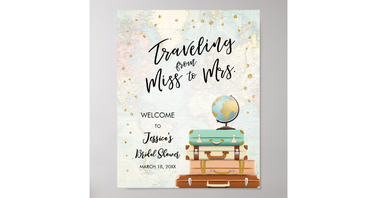 Traveling Miss to Mrs Travel Bridal Shower Welcome Poster | Zazzle