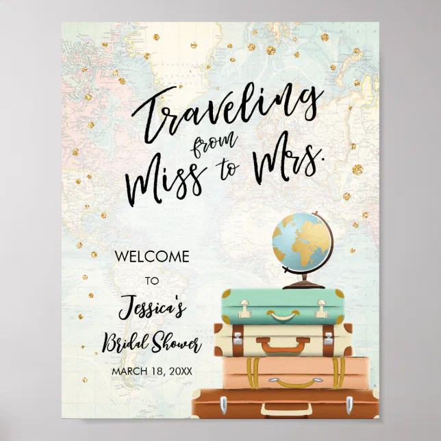 Traveling Miss to Mrs Travel Bridal Shower Welcome Poster | Zazzle