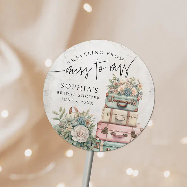 Traveling Miss to Mrs Vintage Floral Bridal Shower Classic Round ...