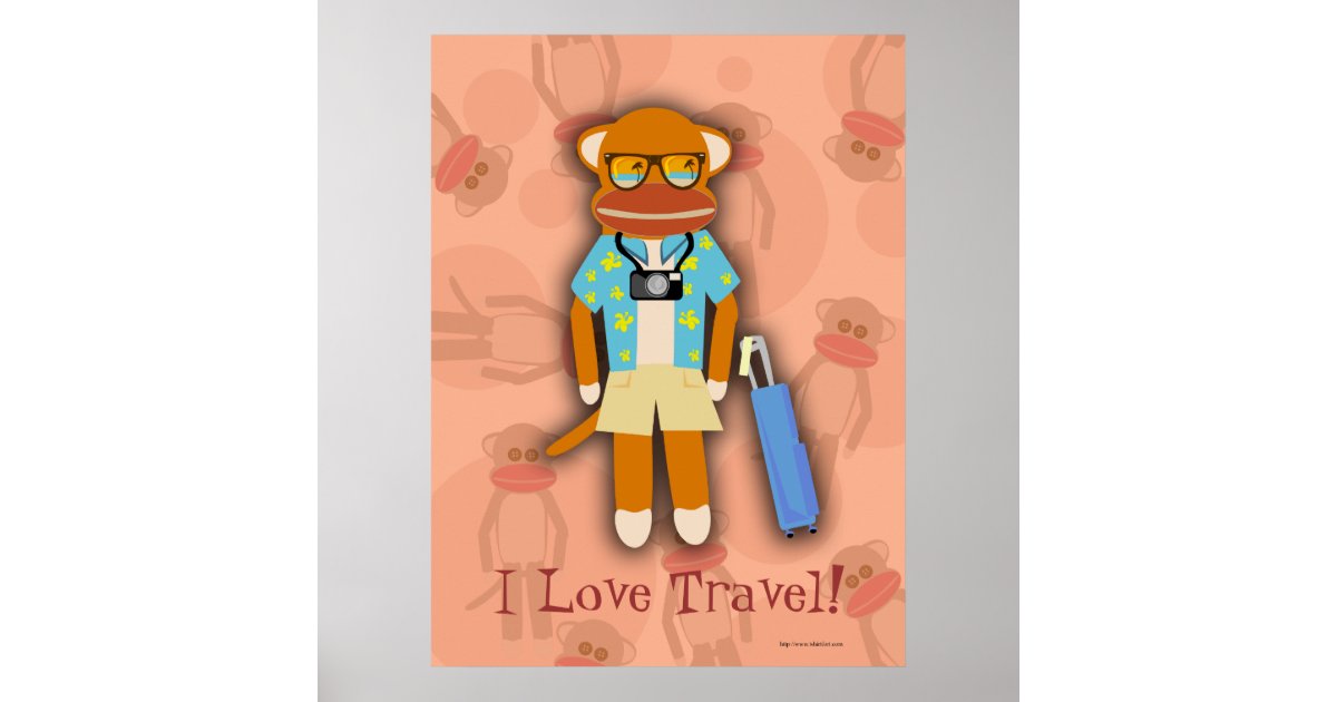 Traveling Sock Monkey Cartoon Customizable Poster | Zazzle