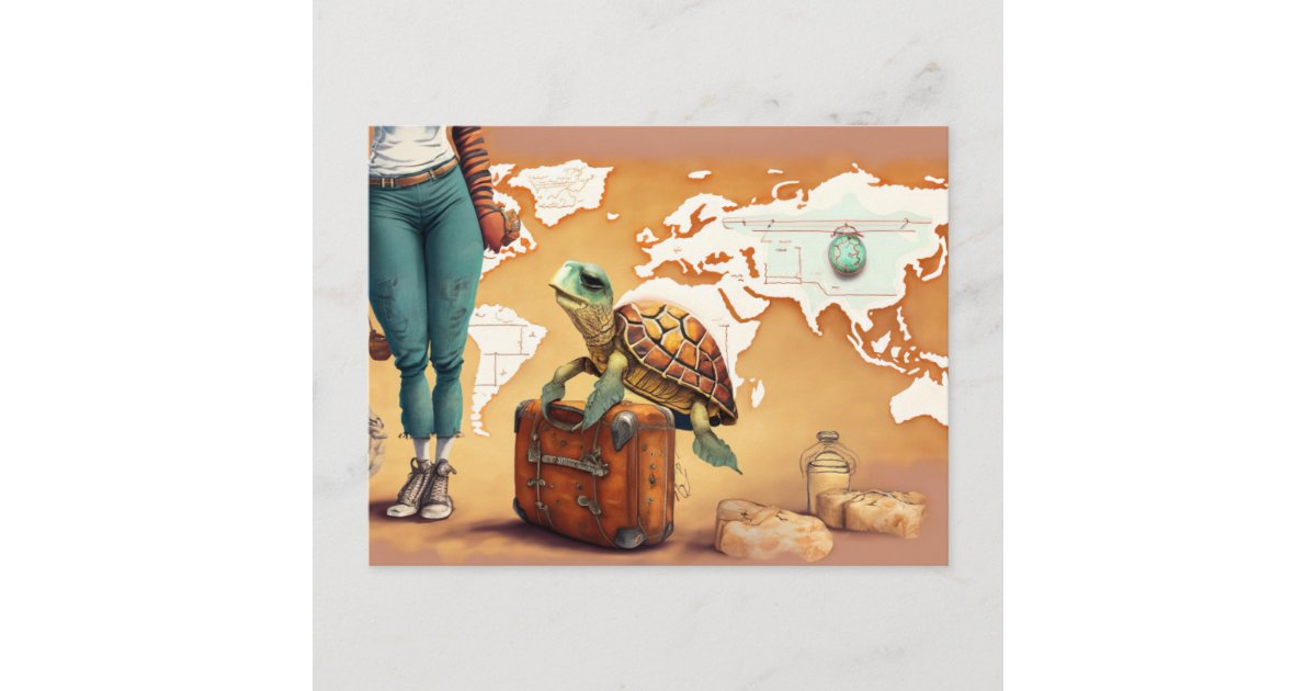 Traveling Turtle Postcard | Cute Ocean Adventure | Zazzle