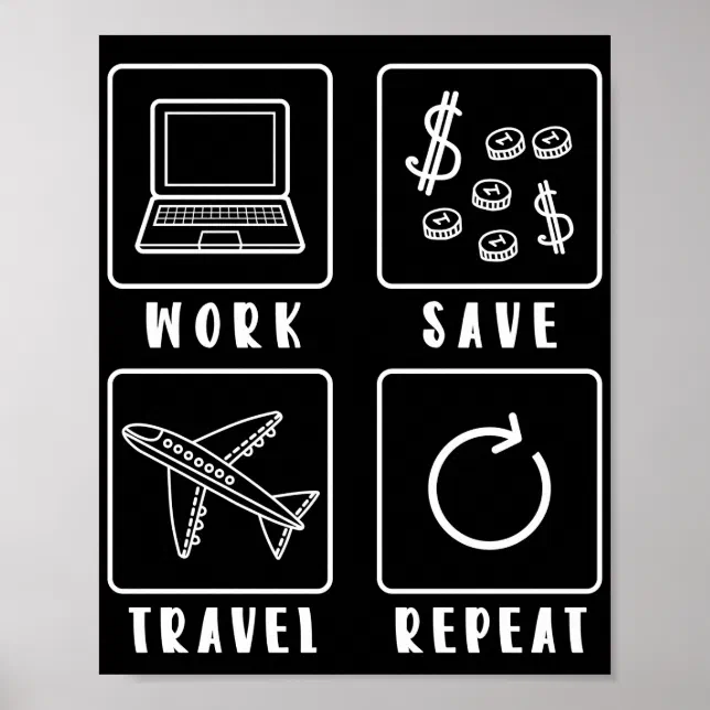 Traveller Flight Vacation Work Save Travel Repeat Poster | Zazzle