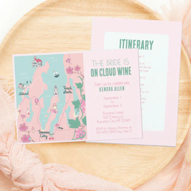 Traverse City Cloud Wine Bachelorette Party Invitation | Zazzle