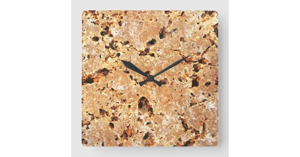 Travertine Stone Look Square Wall Clock | Zazzle